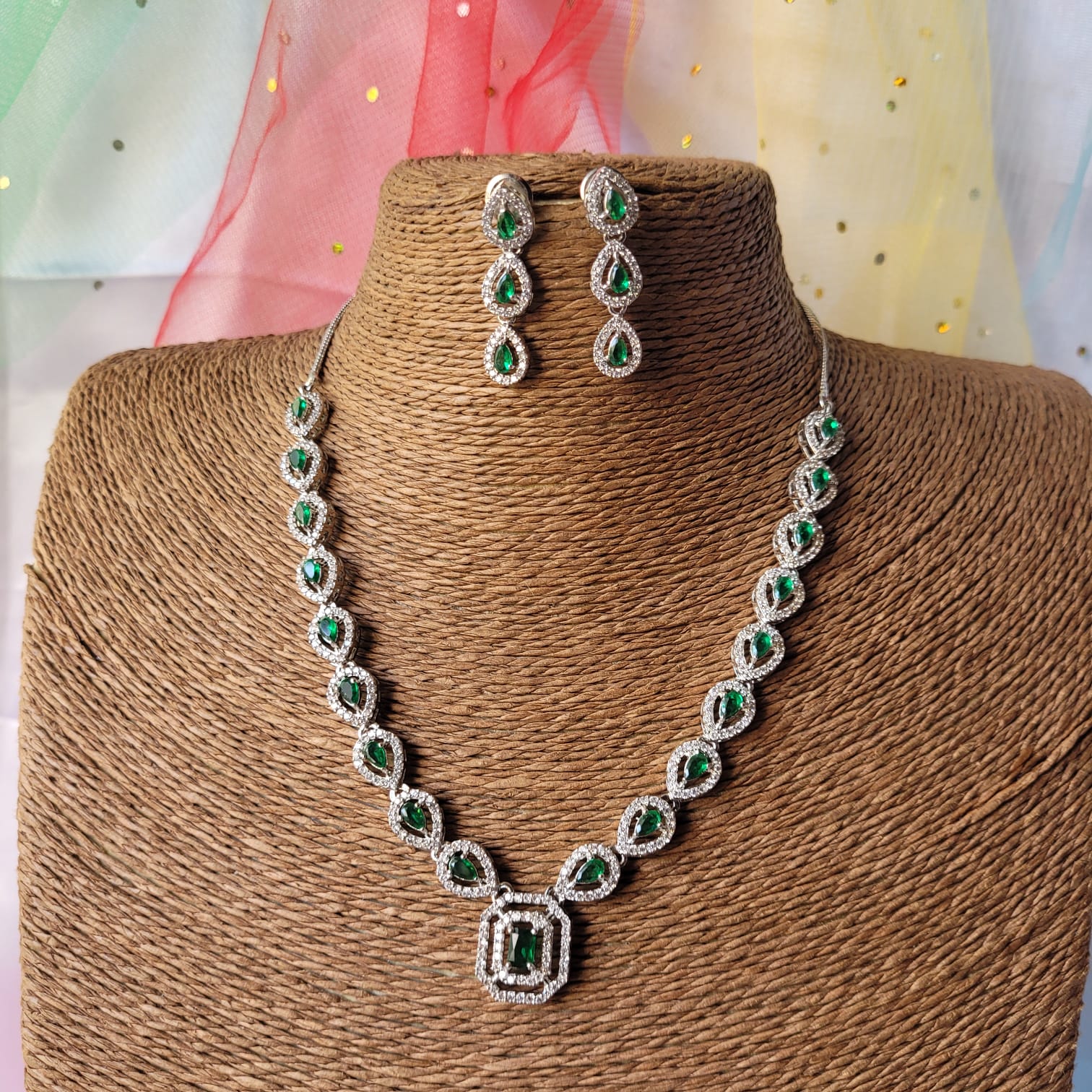 Sparkling AD Necklace Set With Earrings - SenseOfSelf